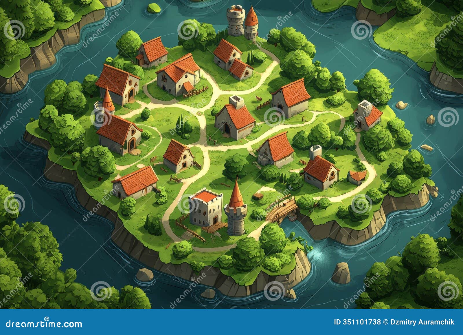 A Fantasy Game Map Featuring a Green Forest, a Path, a Castle, and ...