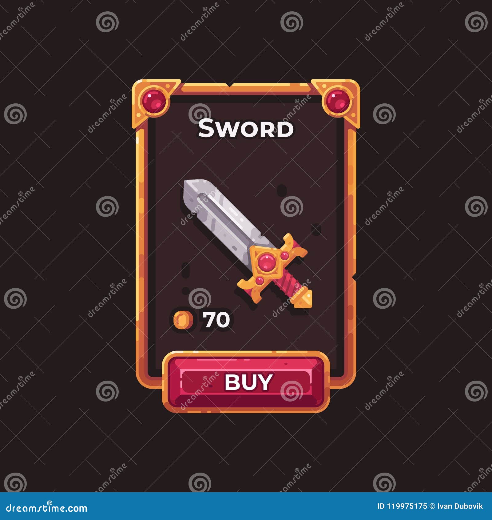Fantasy Game Weapon Shop UI Illustration. Medieval Sword Game Card ... Fantasy Game Weapon Shop UI Illustration. Medieval Sword Game Card ...