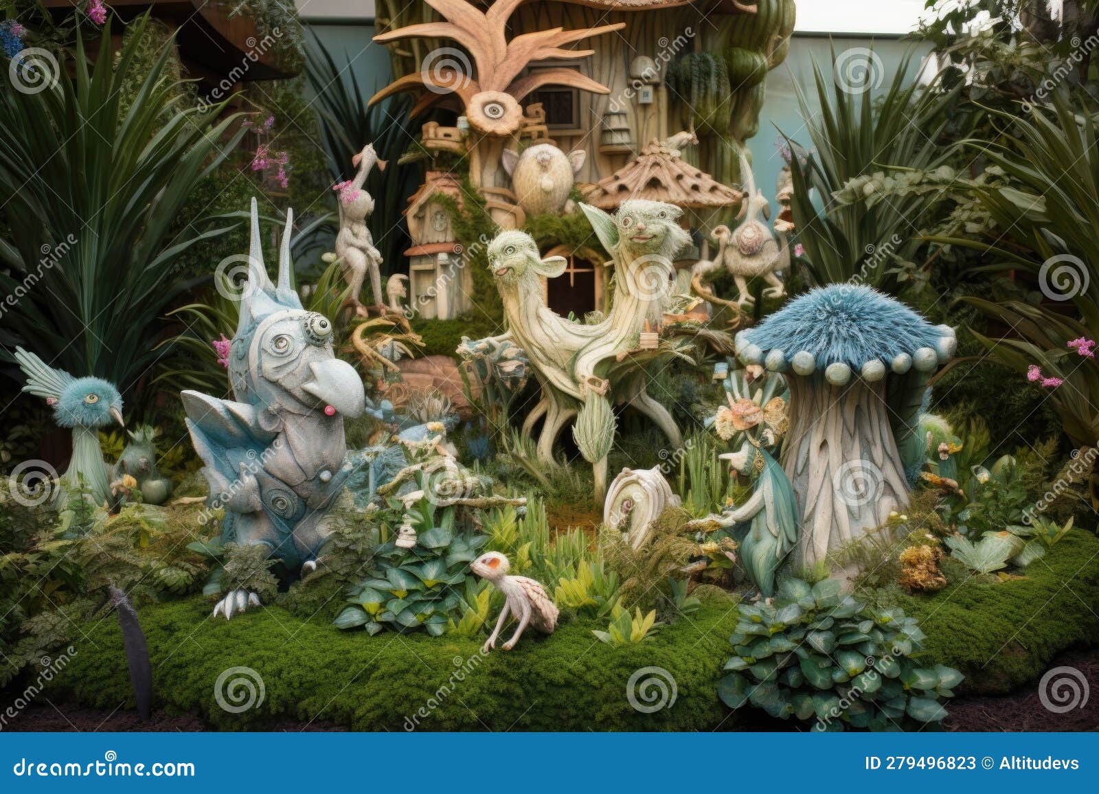 Fantasy Garden with Whimsical Creatures and Mythical Beings Stock ...