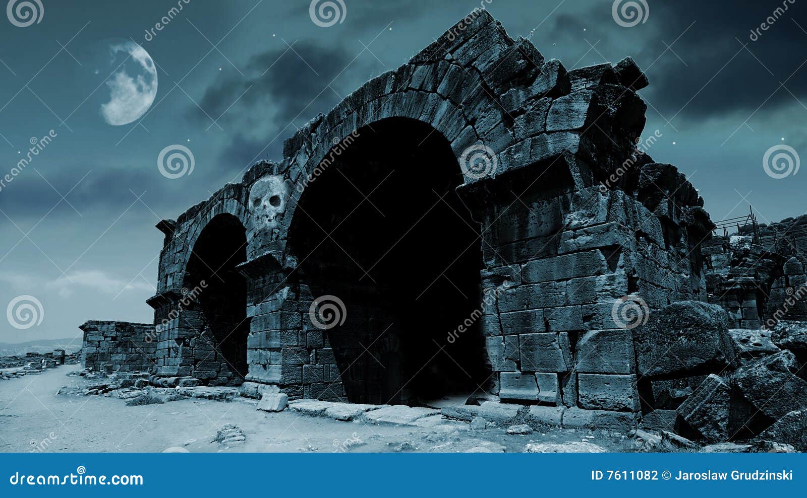 Fantasy gate in moonlight stock photo. Image of necropolis - 7611082