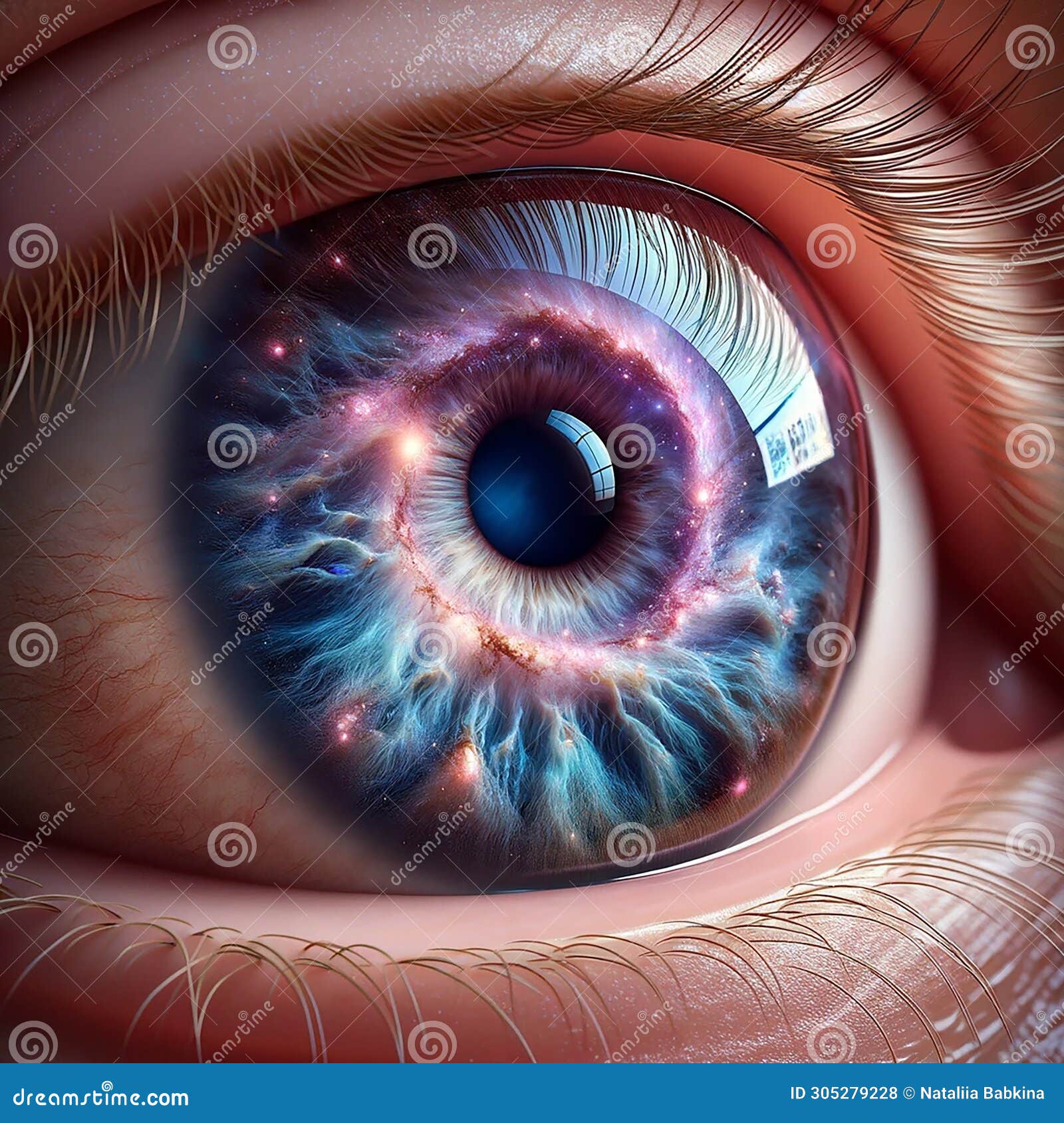Fantasy Generative AI. Reflection of the Galaxy in the Human Eye Stock ...