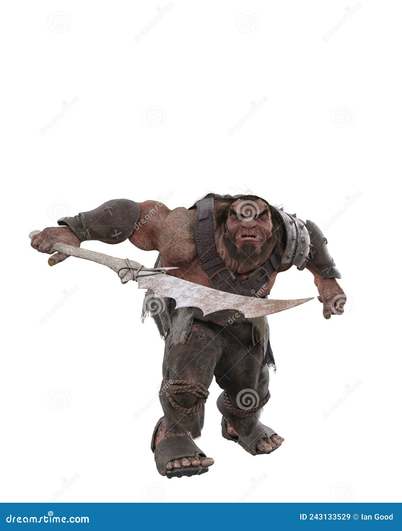 Fantasy Giant in Aggressive Pose with Large Glieve Weapon. 3D Rendering ...