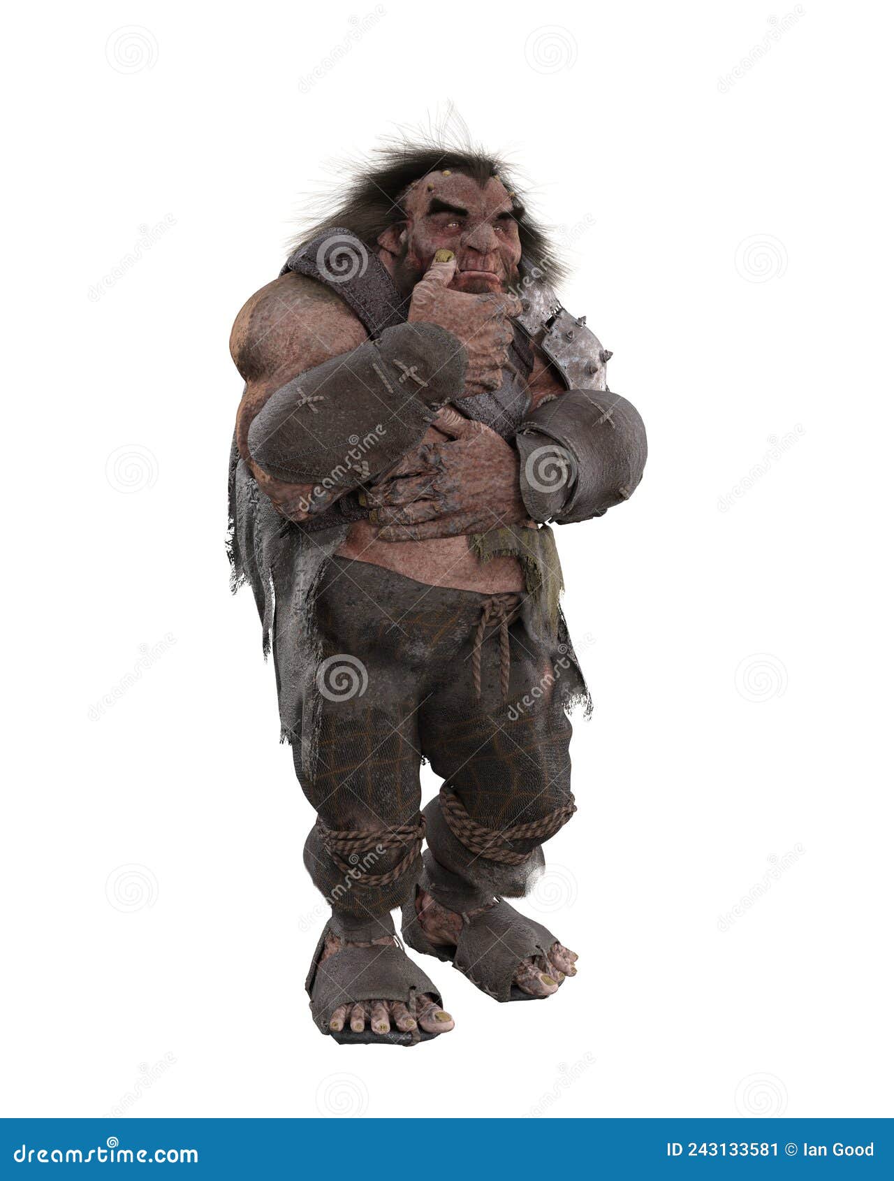 Fantasy Giant or Troll in Thoughtful Pose. 3D Rendering Isolated on ...