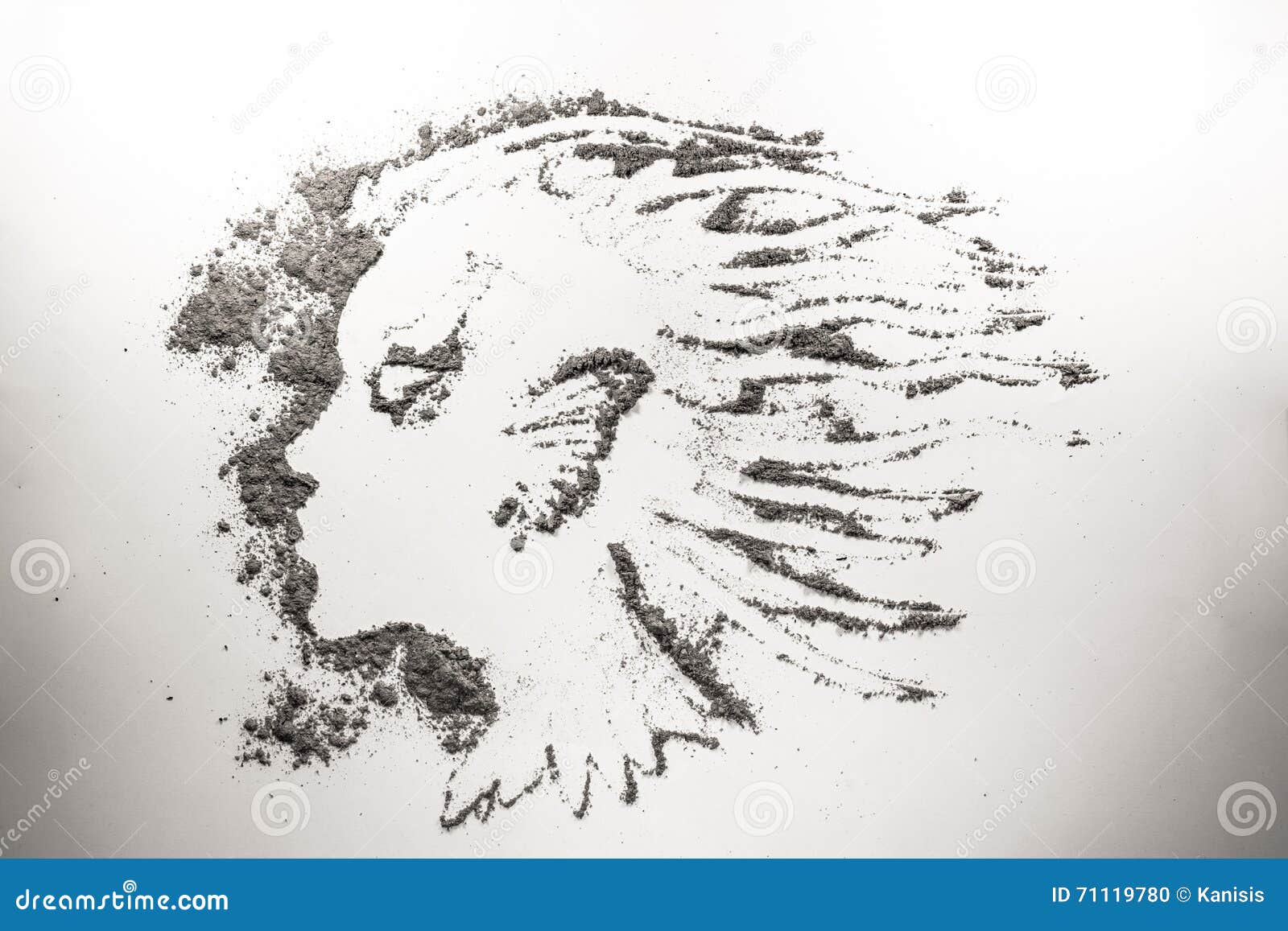Fantasy Girl Head Drawing in Dust, Ash, Sand, Dirt Stock Illustration ...