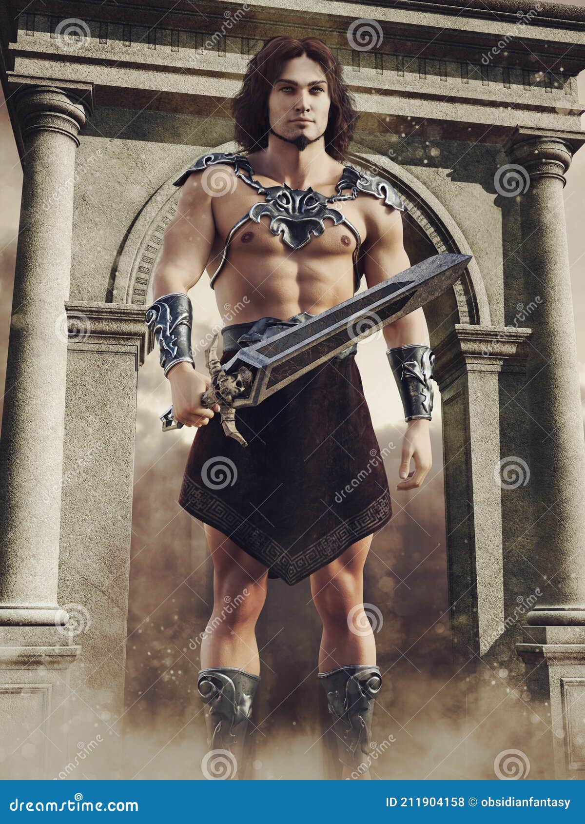 Fantasy Gladiator Warrior Versus Fearless Lion Stock Photography ...