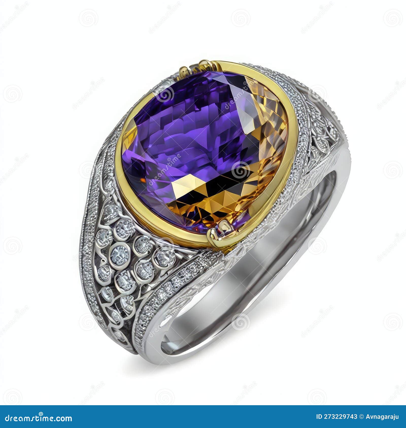 Fantasy Gold Ring with Diamond on White Background Stock Illustration ...