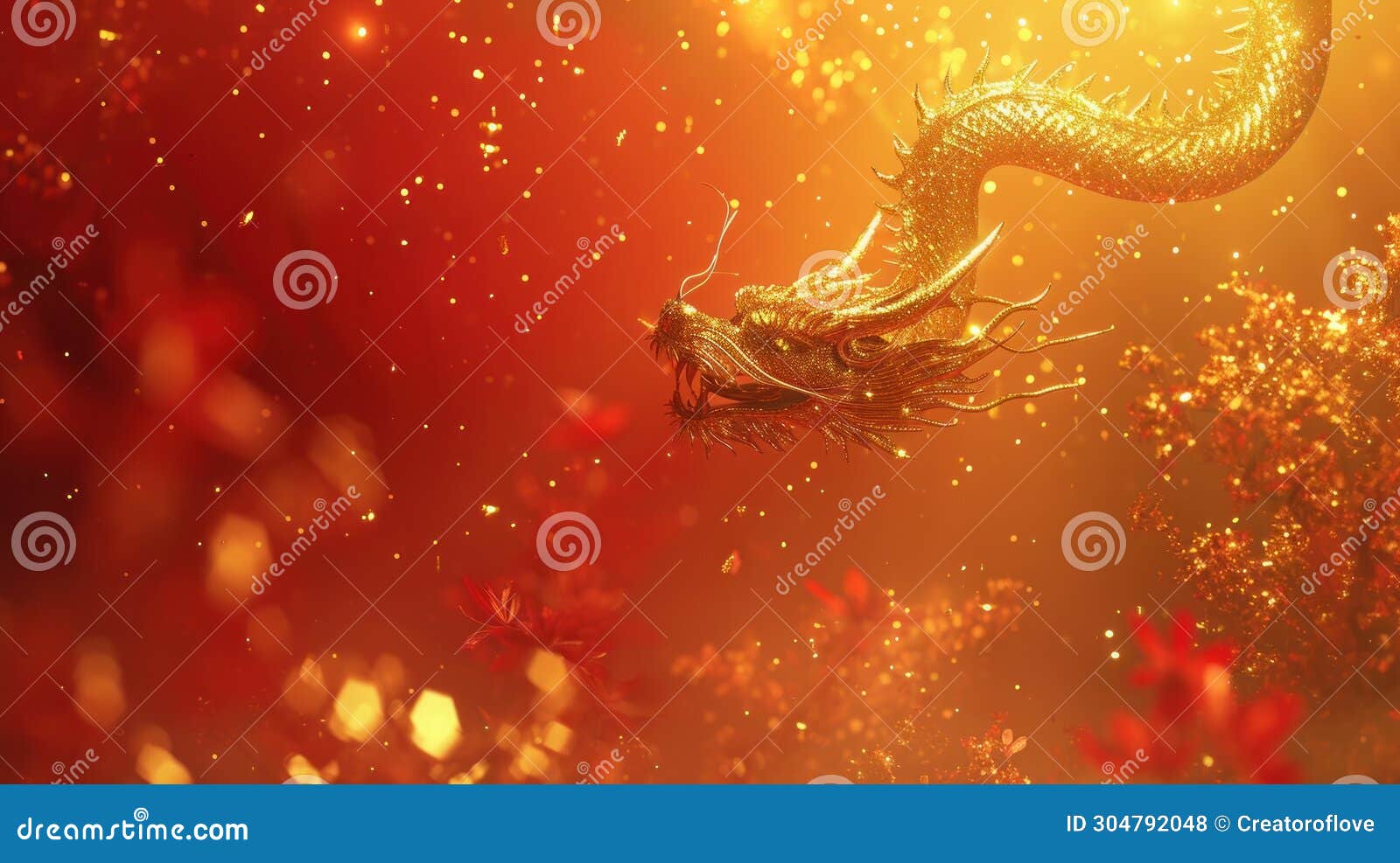 A Fantasy Golden Dragon Flying on Golden Glitter Background Stock ...