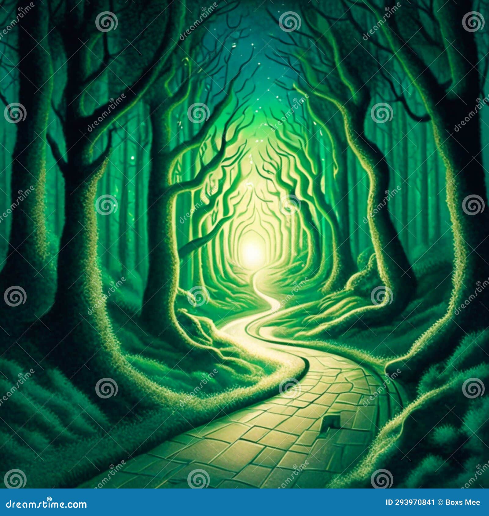 Fantasy Green Forest Path with Trees. 3d Render Illustration Stock ...