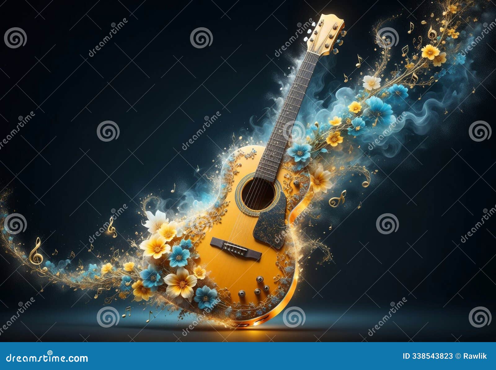 Fantasy Guitar with Notes and Colors, the Beauty of Music Stock Image ...