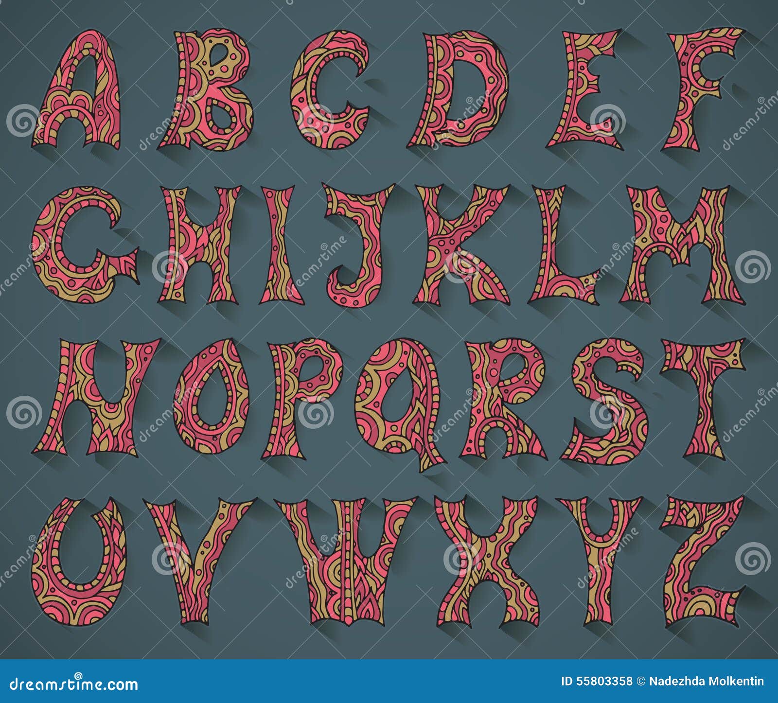 Fantasy hand drawn font. stock illustration. Illustration of alphabet ...