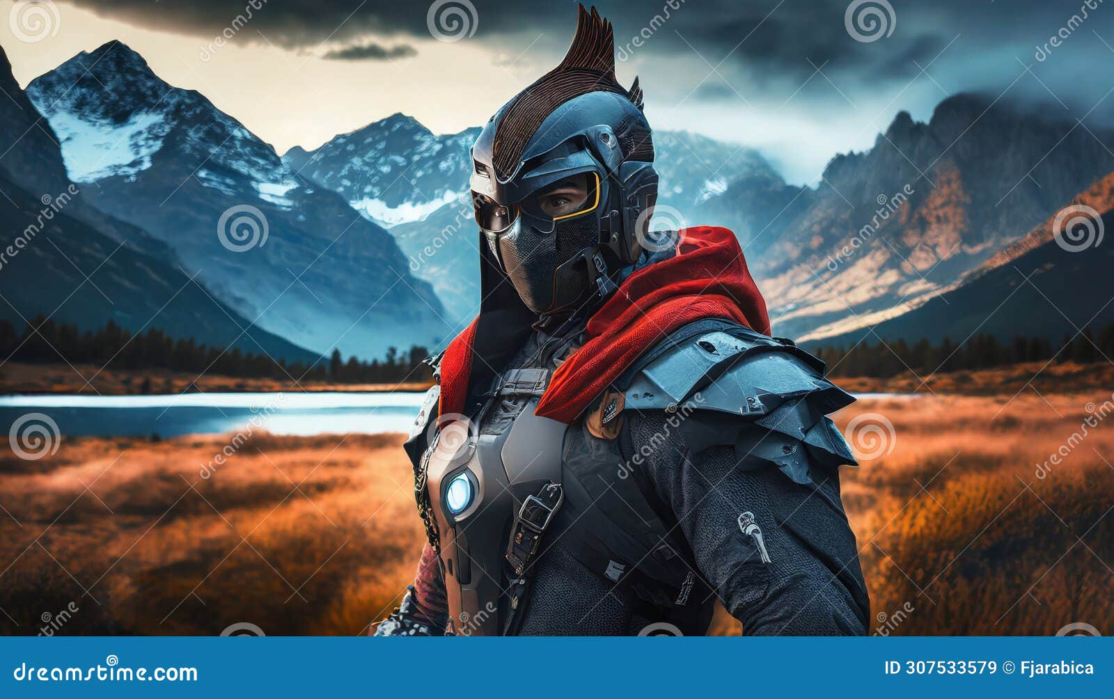 Fantasy hero in armor stock image. Image of motorcycle - 307533579