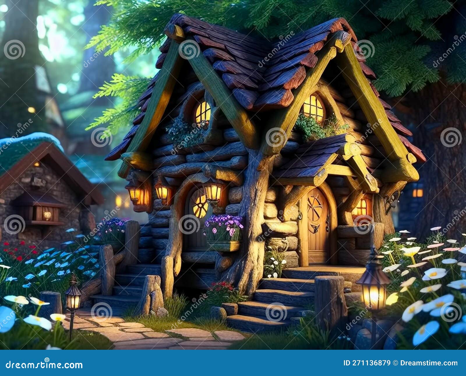 Fantasy Hobbit House in Tree in Fairytale Forest. Generative AI Stock ...