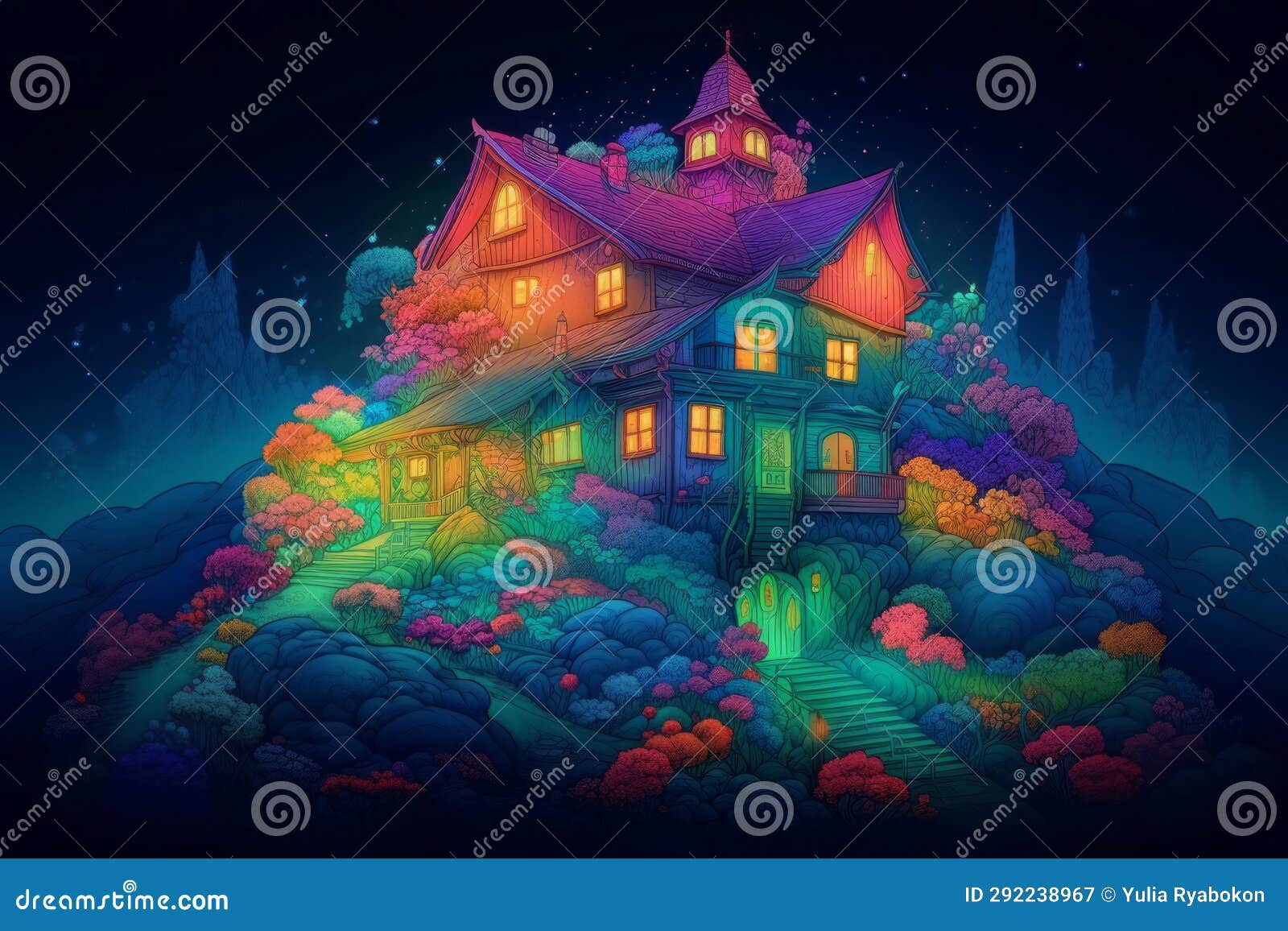 Fantasy Home Hill. Generate Ai Stock Image - Image of generated, light ...