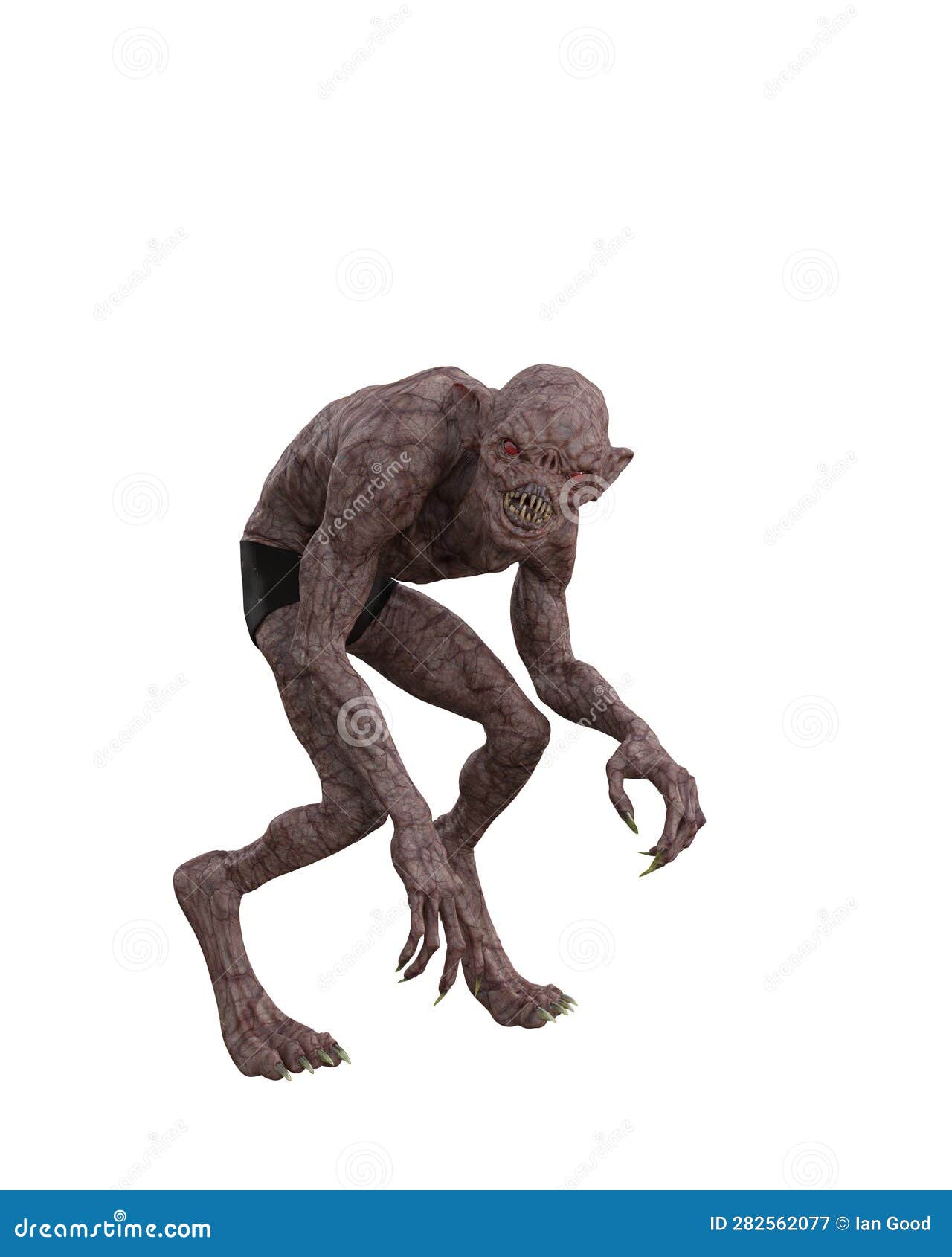 Fantasy Horror Monster with Long Sharp Fangs Creeping. 3D Rendering ...