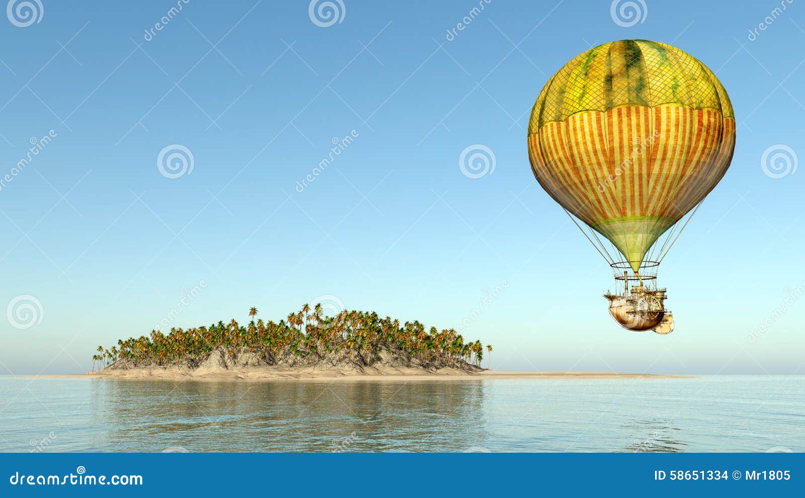 Fantasy Hot Air Balloon and Island Stock Illustration - Illustration of ...