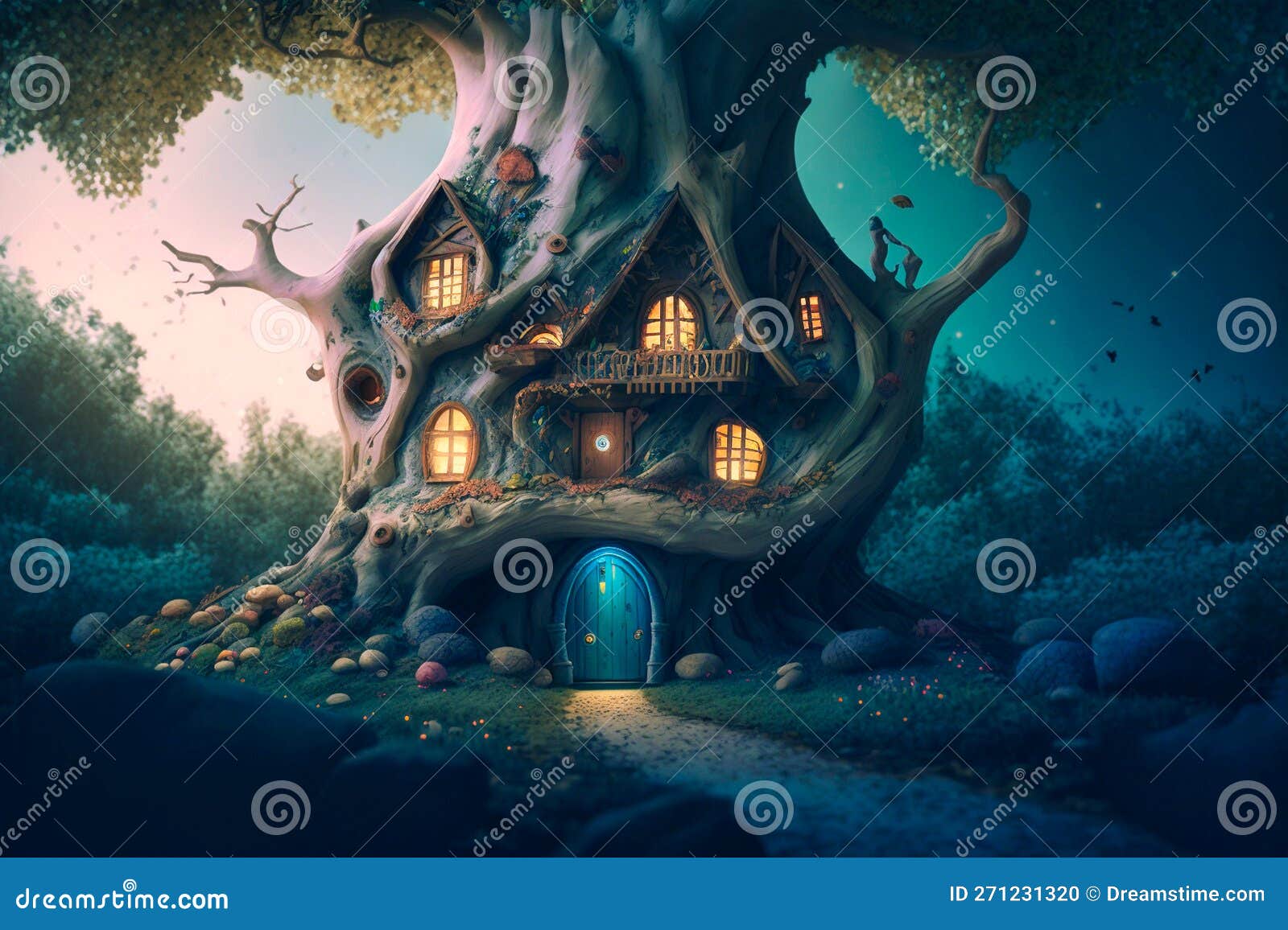 Fantasy House In Magic Forest Fairytale Habitation Generative Ai Stock