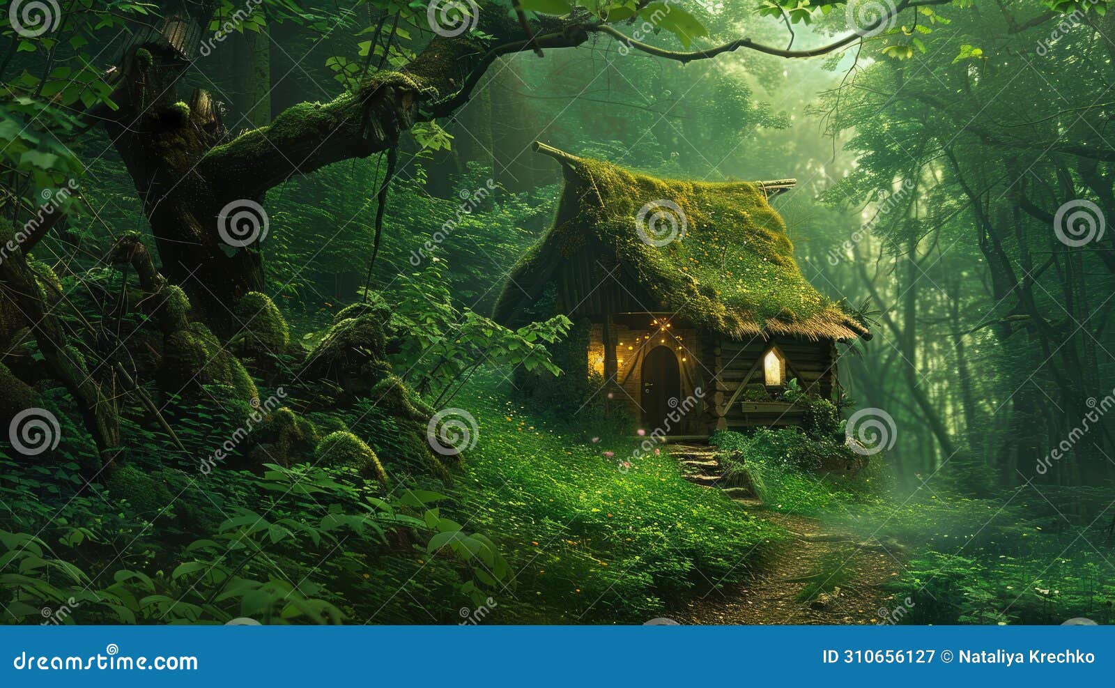 Fantasy Hut in Greenery Hiding in the Forest Stock Image - Image of ...