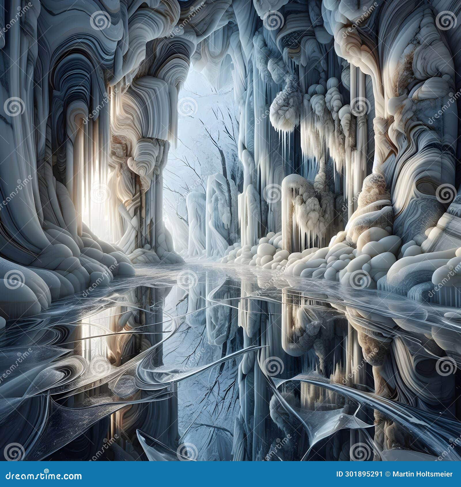 Fantasy Ice Cave with Marble Walls and Ice Floor Stock Image - Image of ...