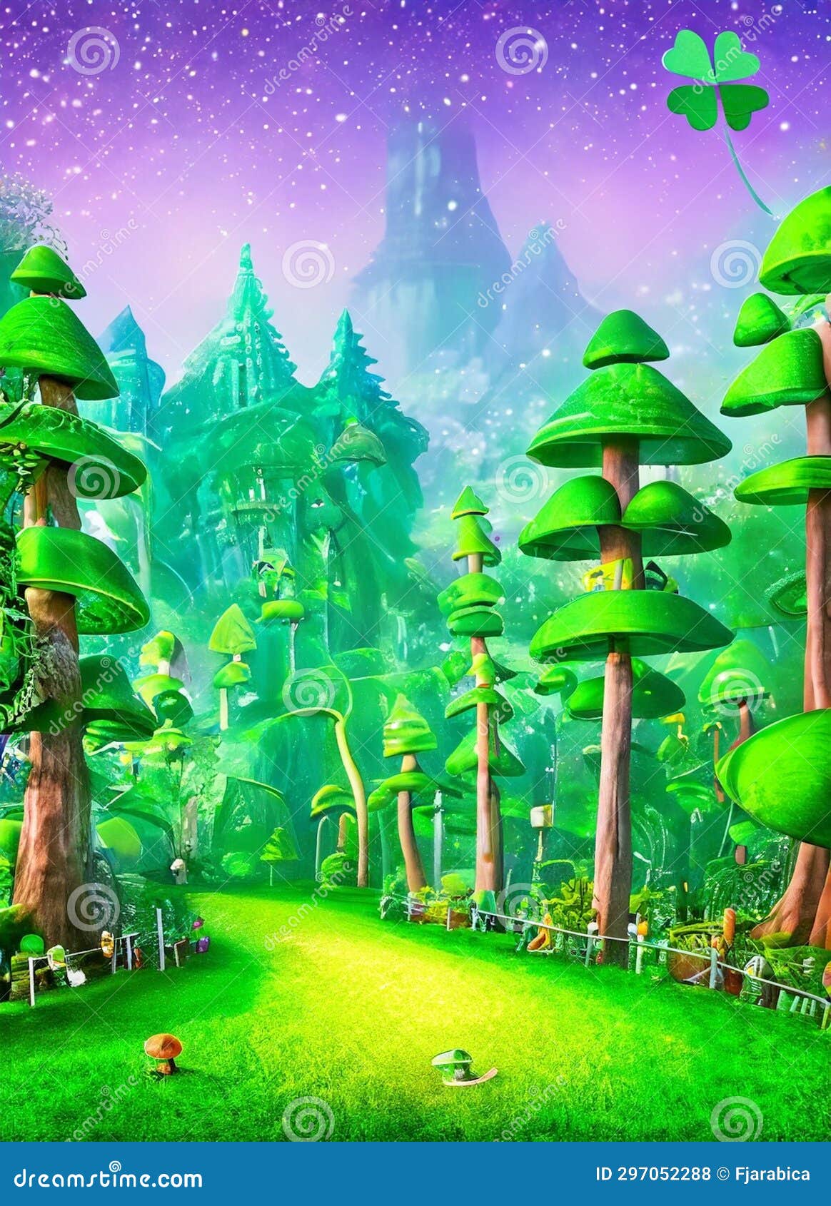 Fantasy Illustrated Green Nature Stock Illustration - Illustration of ...