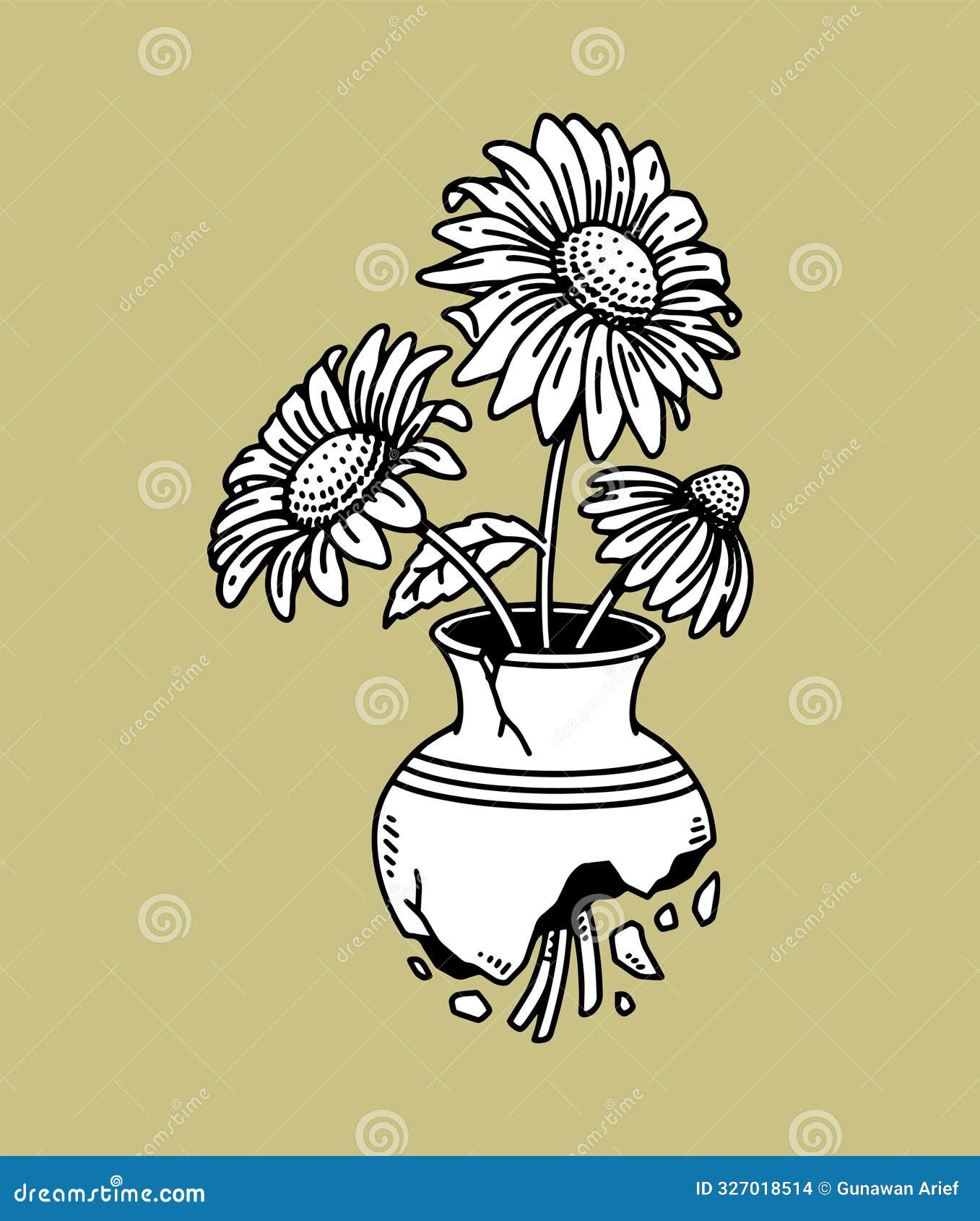 Fantasy Illustration of Broken Flower Pot, Drawing, Ink, Line Art Stock ...
