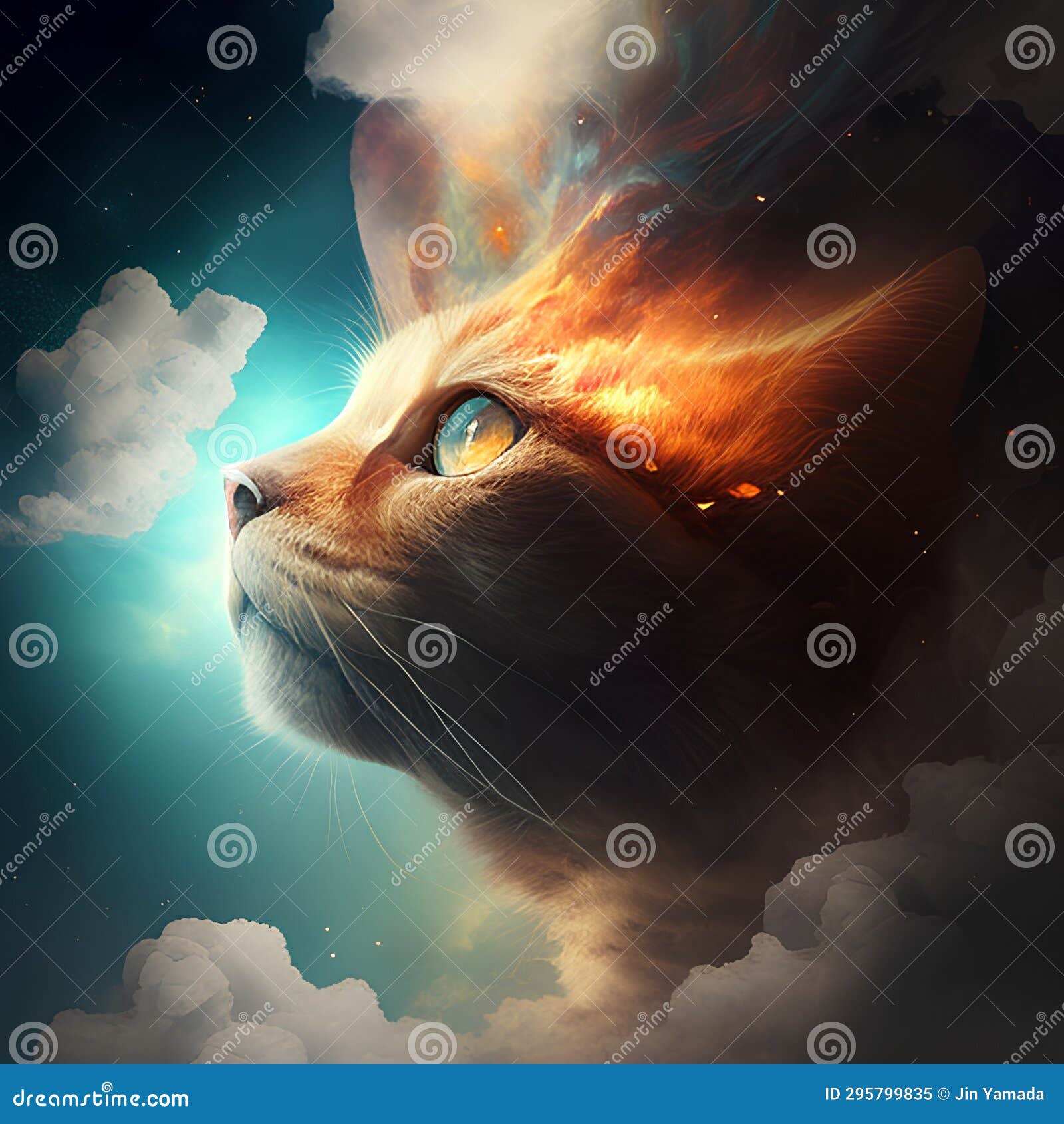 Fantasy Illustration of Cat with Fire and Smoke in Space. 3D Rendering ...