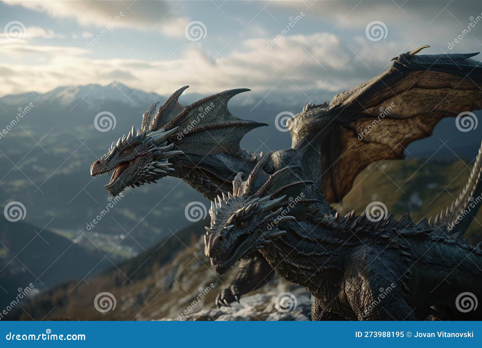 Fantasy Illustration of Dragon Flying Over Dark Blue Sky Created by ...