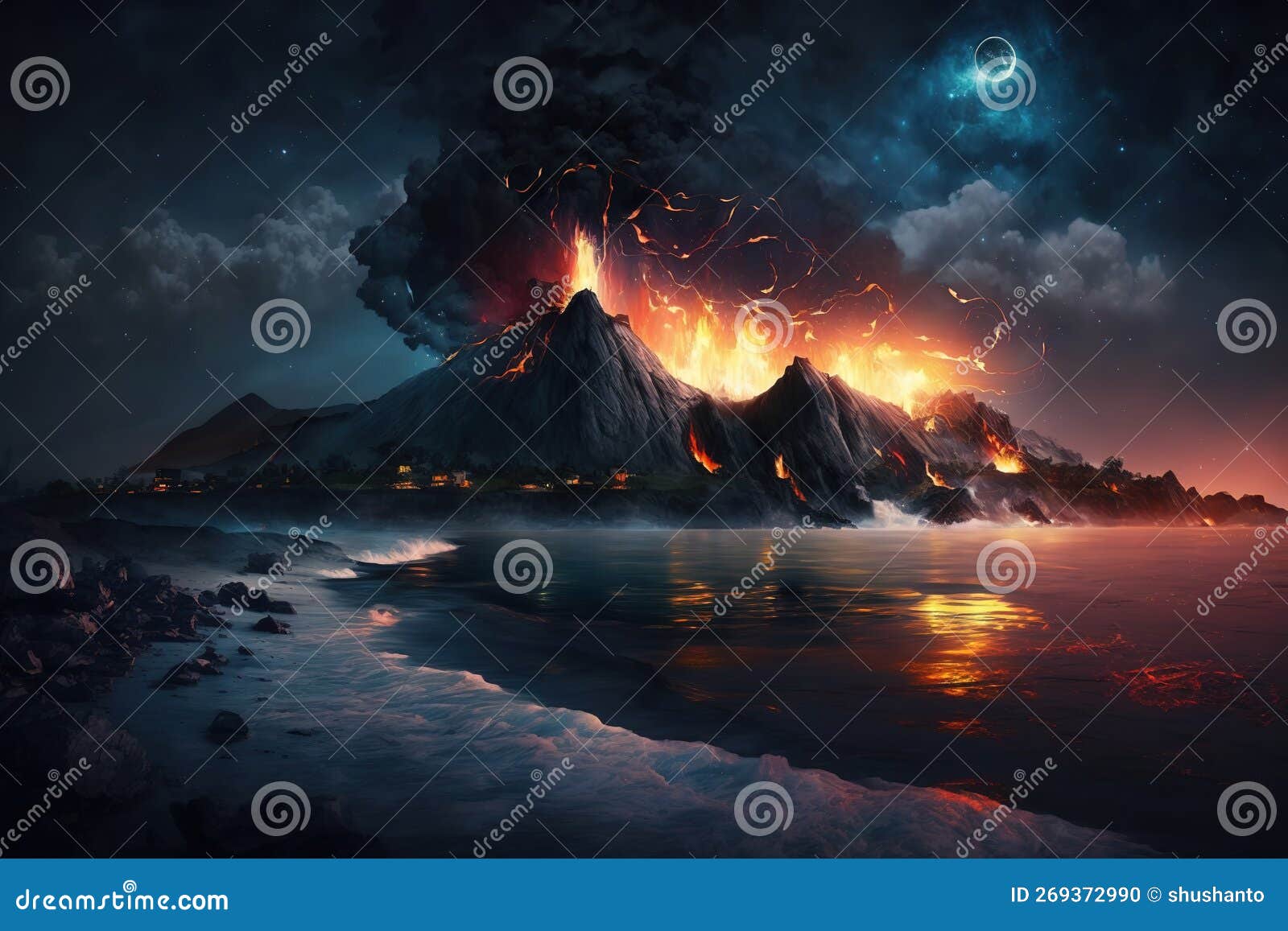 Fantasy Illustration of a Explosion on the Mountain Stock Illustration ...