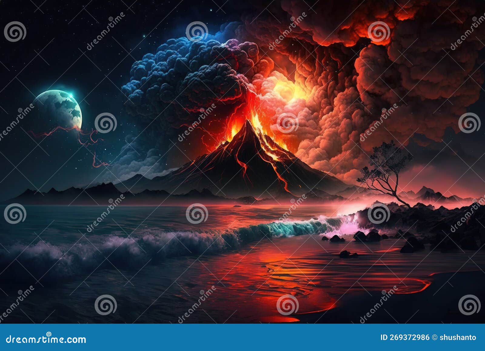 Fantasy Illustration of a Explosion on the Mountain Stock Illustration ...