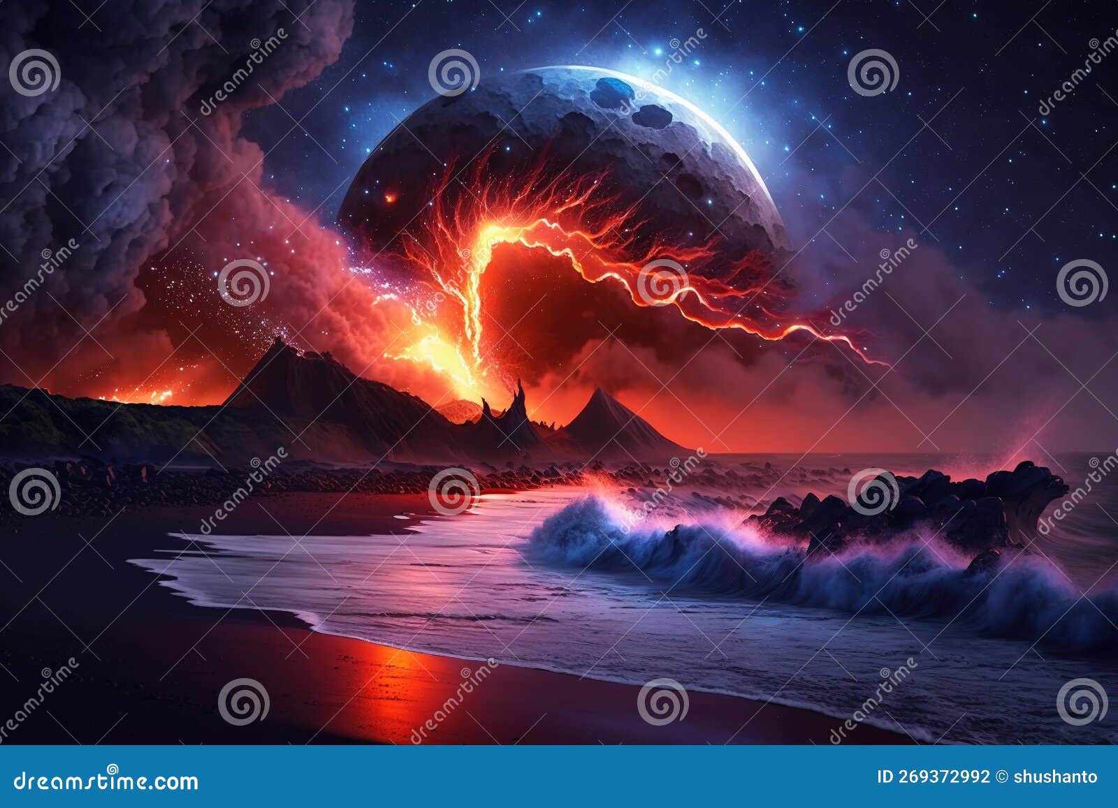 Fantasy Illustration of a Explosion on the Mountain Stock Illustration ...