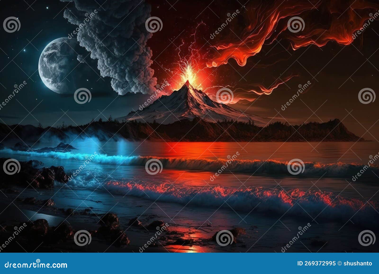 Fantasy Illustration of a Explosion on the Mountain Stock Illustration ...