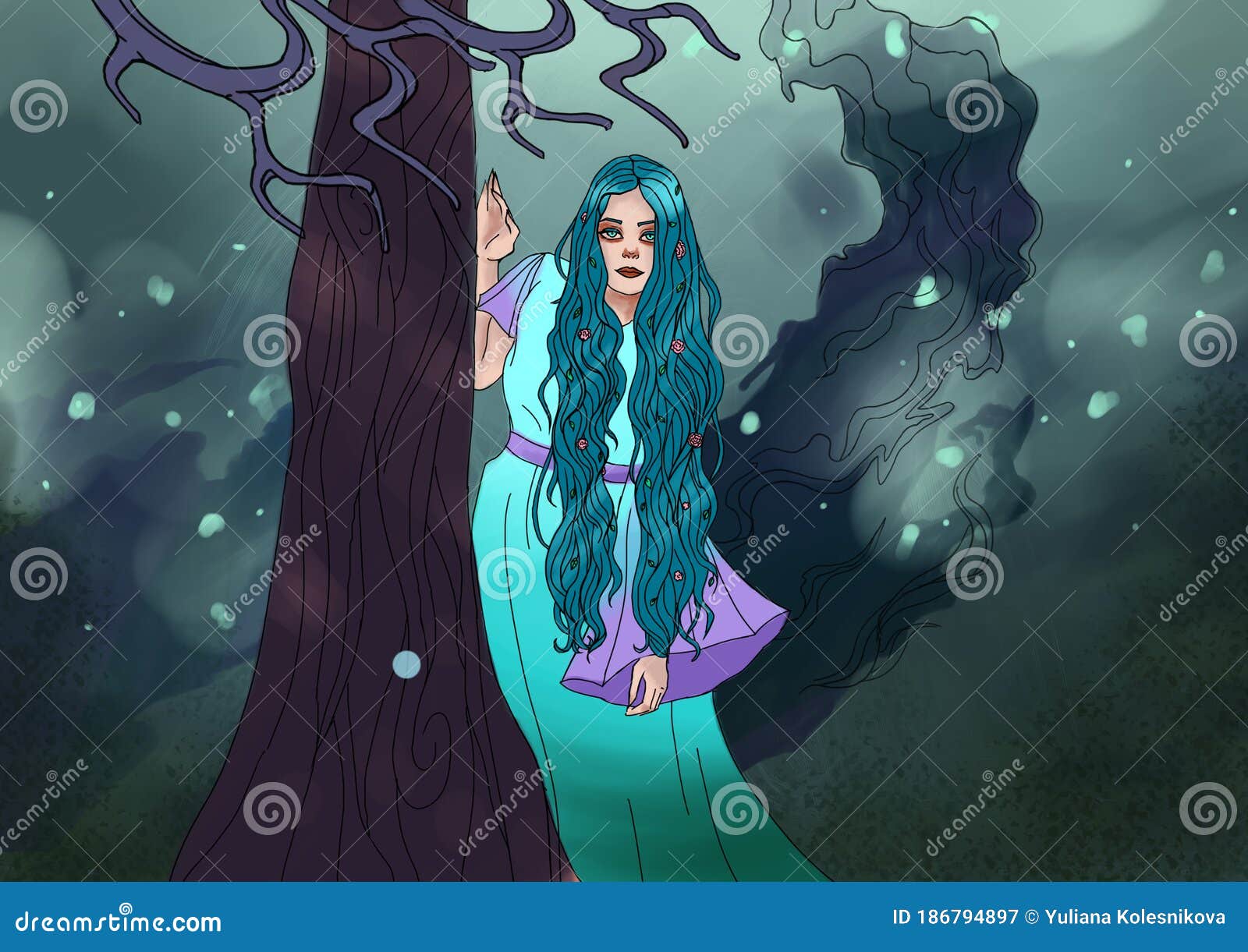 Mermaid Sunset Green Hair Lilies Stock Illustrations 6 Mermaid Sunset