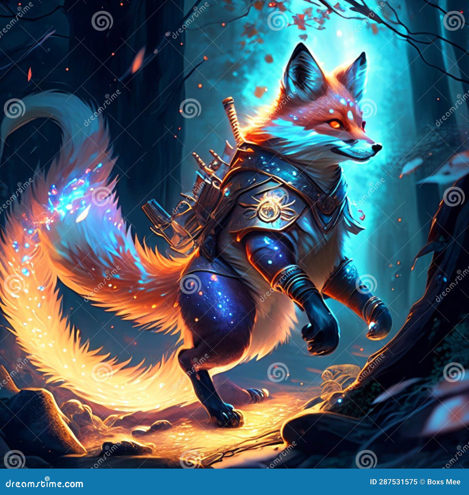 Fantasy Illustration of a Fox in a Dark Forest. 3d Rendering AI ...