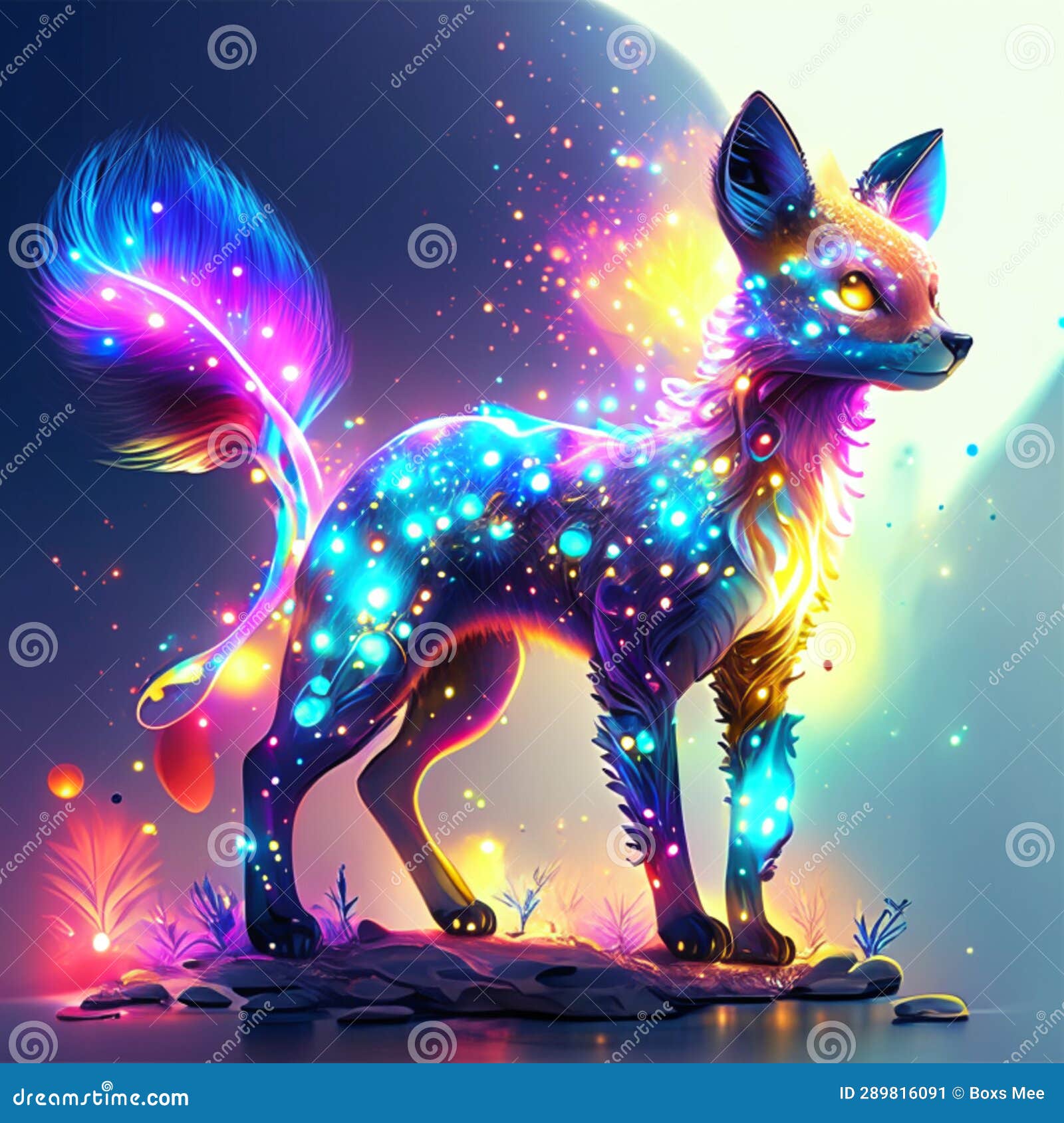 Fantasy Illustration of a Fox in Neon Light. 3d Rendering Generative AI ...
