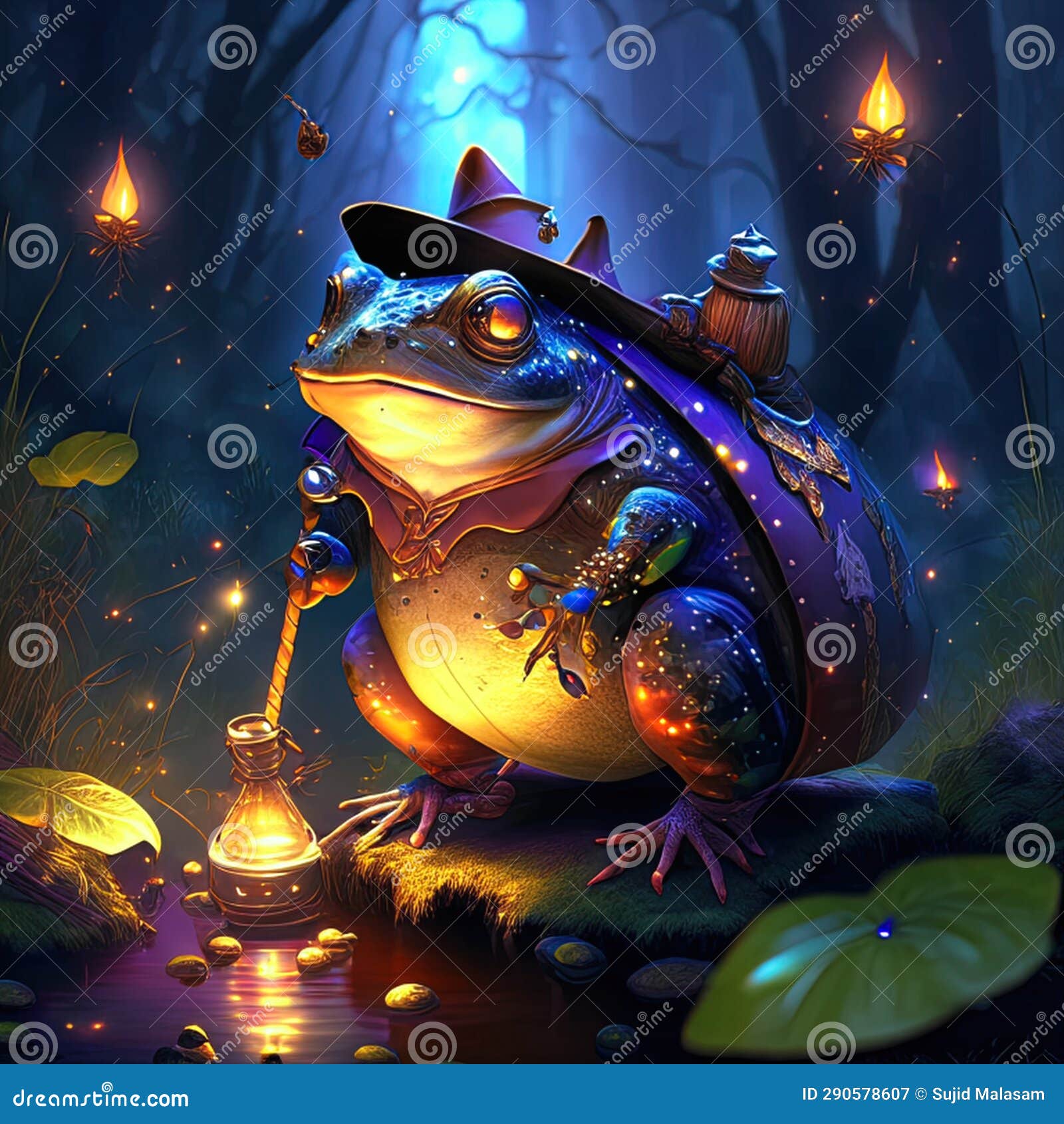 Fantasy Illustration of a Frog in a Dark Forest. 3d Rendering ...