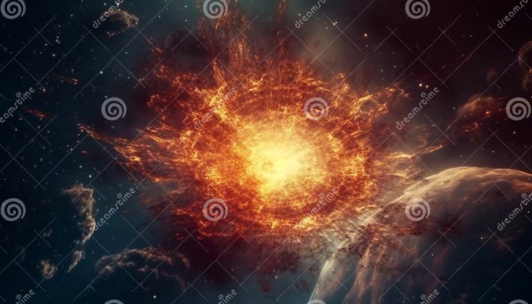 Fantasy Illustration of a Galaxy Exploding in a Fiery Inferno Generated ...