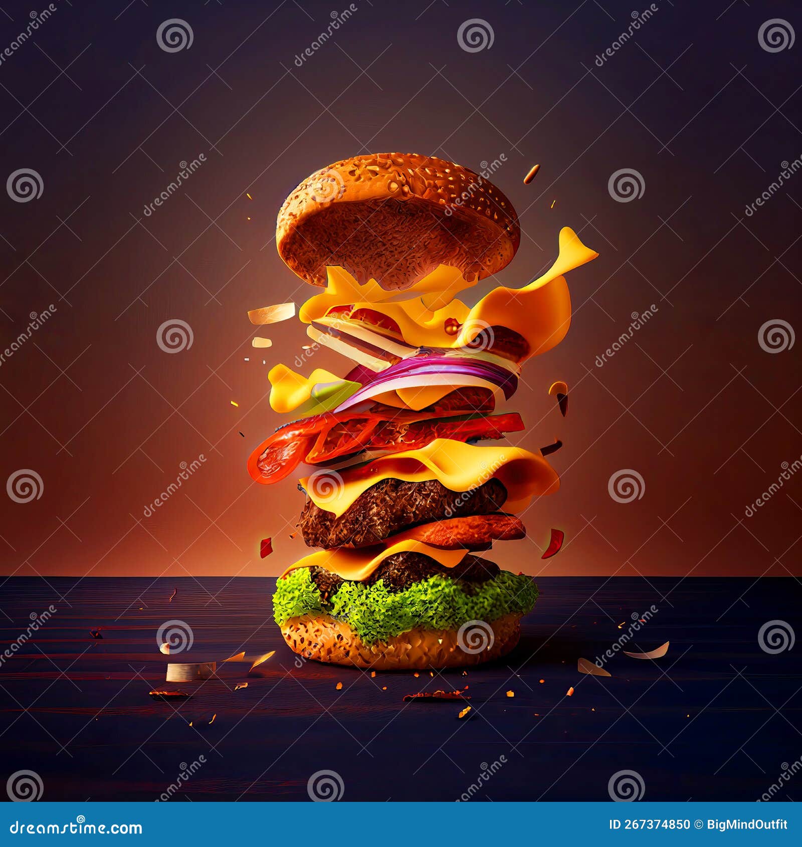 Separated Ingredients of Cheeseburger in Dynamic View Generative Ai ...