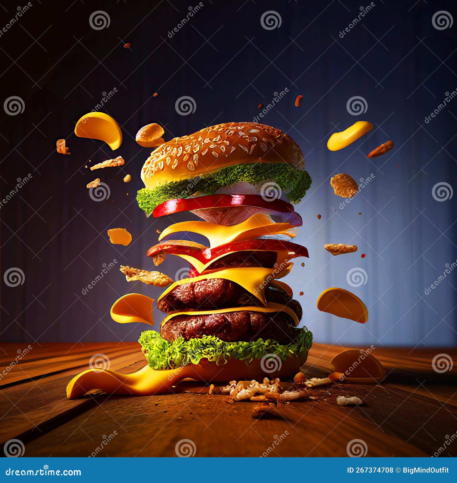 Separated Ingredients of Cheeseburger in Dynamic View Generative Ai ...