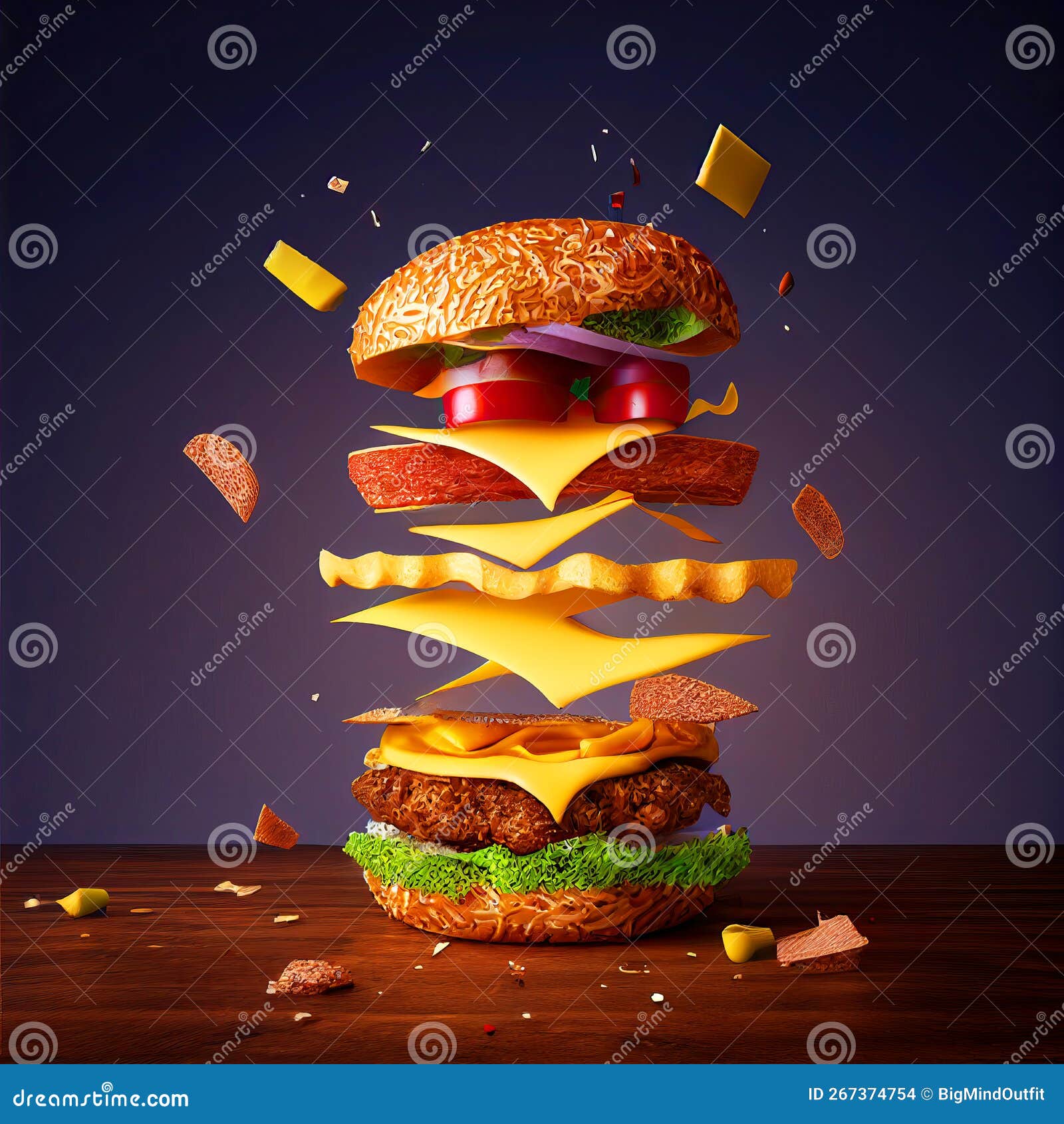 Separated Ingredients of Cheeseburger in Dynamic View Generative Ai ...