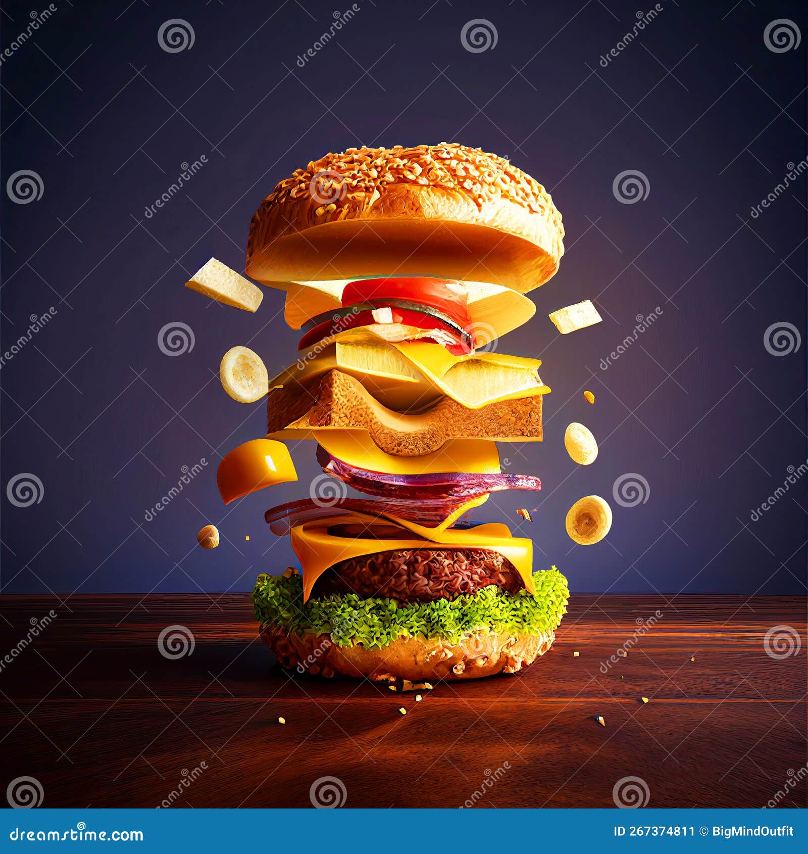Separated Ingredients of Cheeseburger in Dynamic View Generative Ai ...