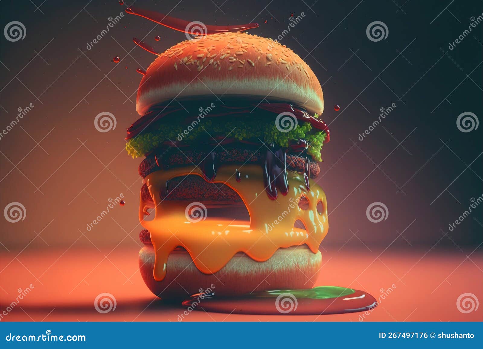 Fantasy Illustration of Juicy Burger Stock Illustration - Illustration ...
