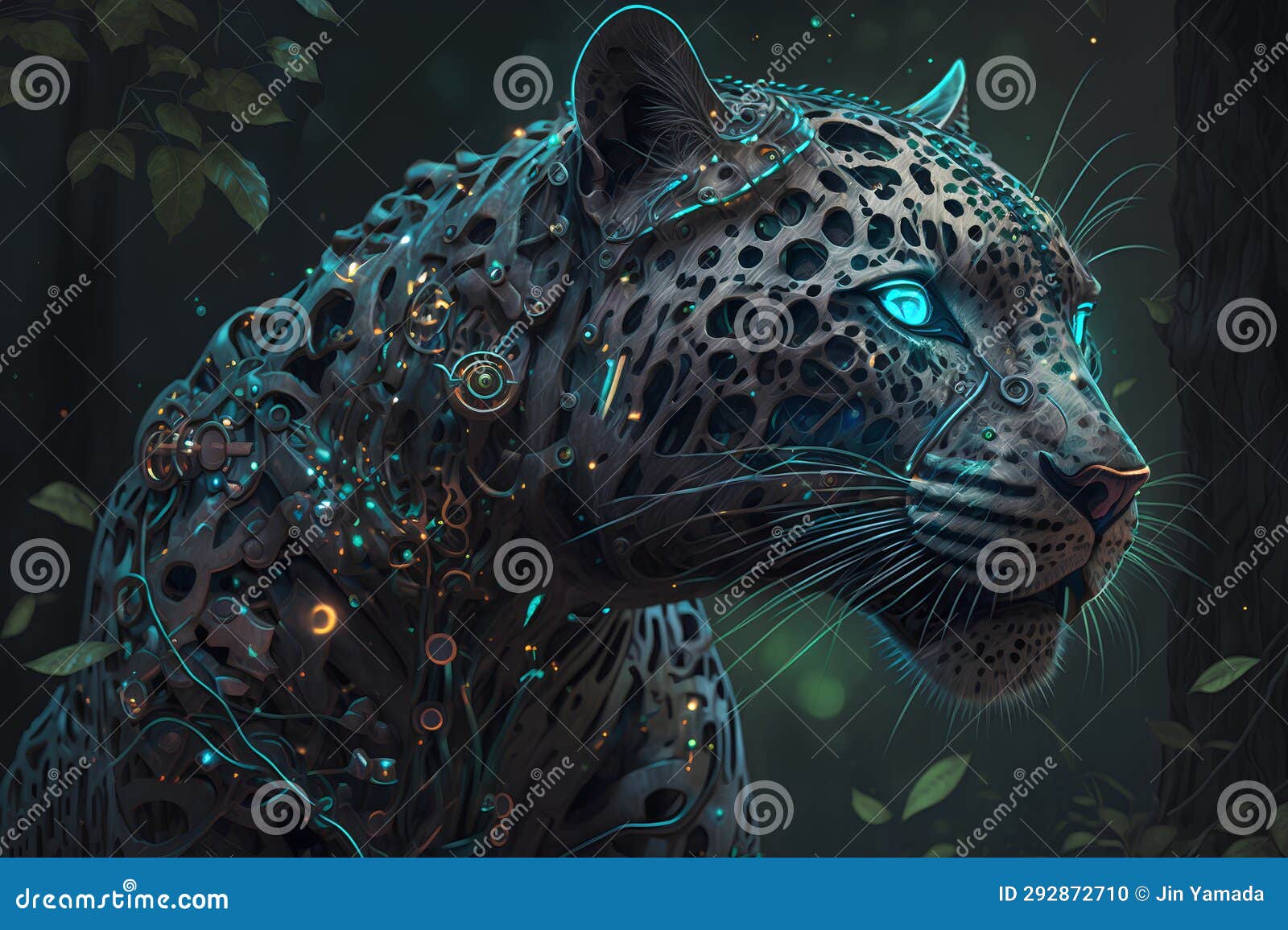 Fantasy Illustration of a Leopard in the Forest. 3D Rendering Stock ...