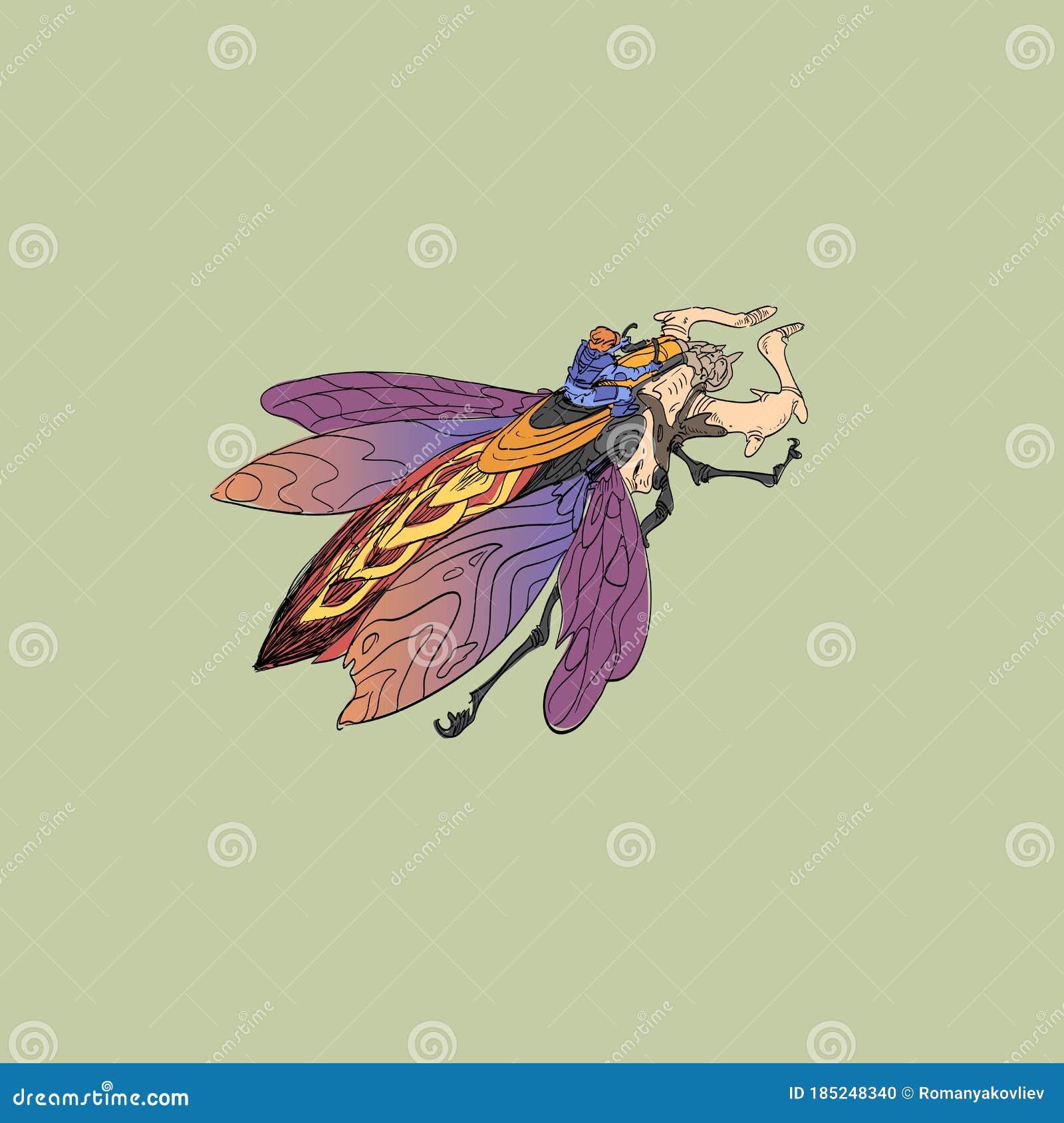 Fantasy Illustration. Man is Riding a Bug. Design Character Stock ...