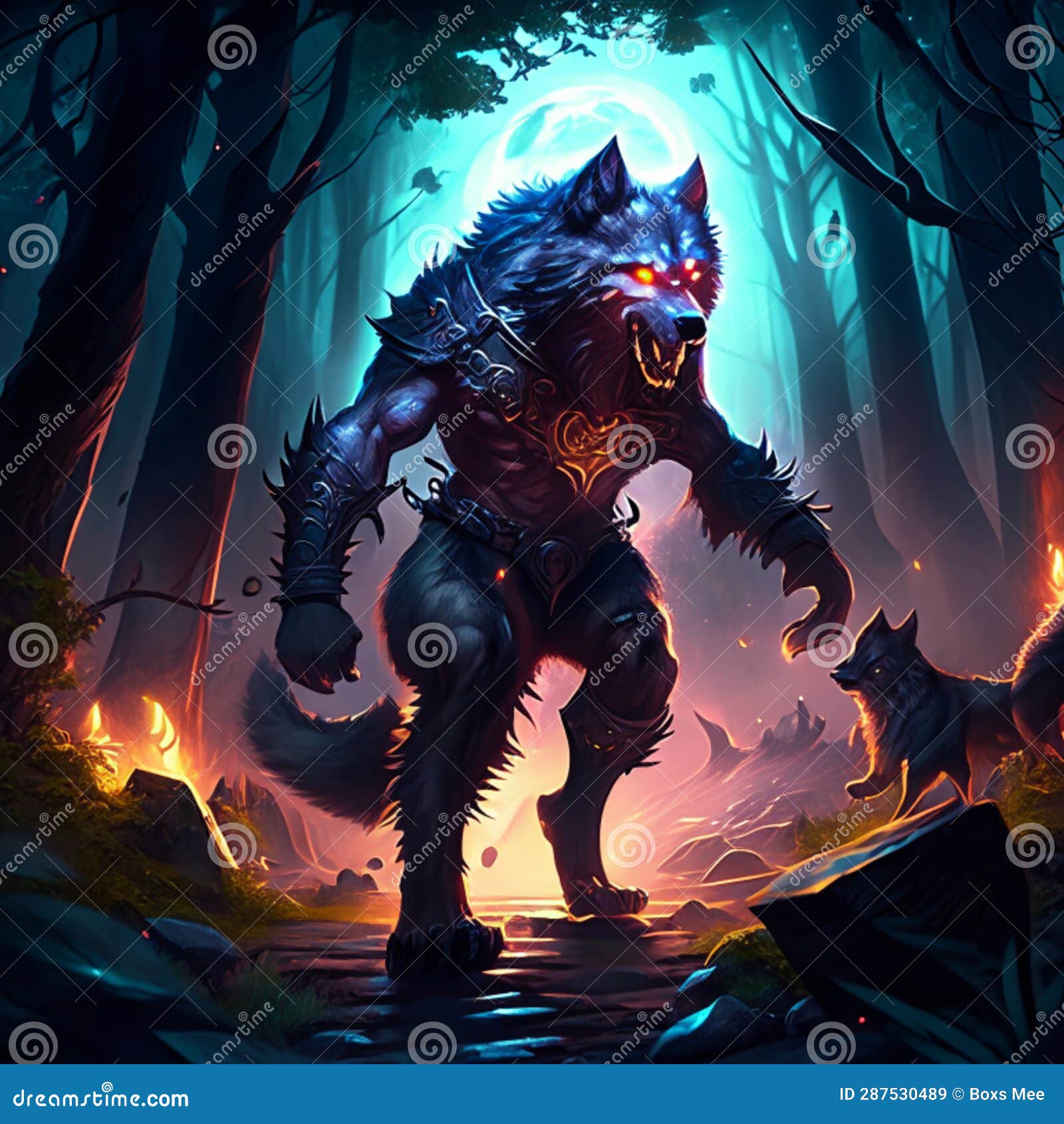 Fantasy Illustration of a Monster in a Dark Forest. 3d Rendering ...