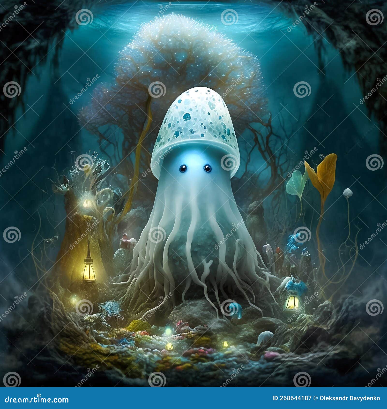 Fantasy Illustration of an Octopus in the Underwater World Stock ...