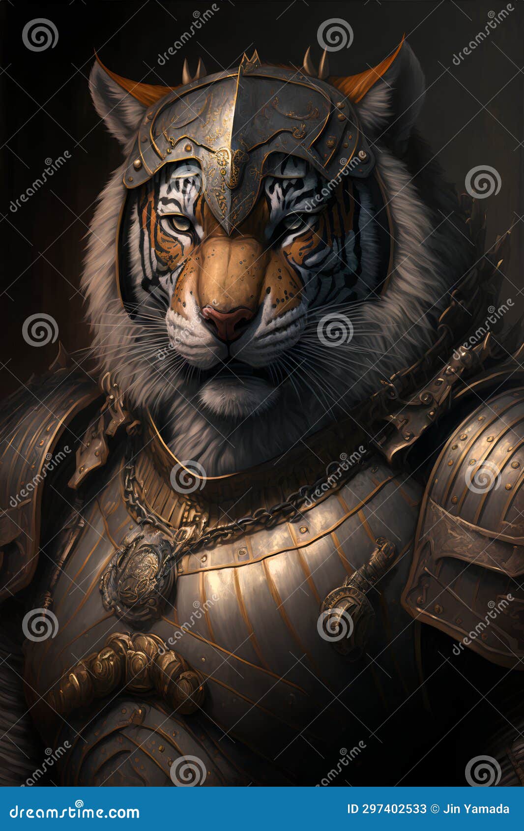 Fantasy Illustration of a Powerful Tiger in Armor and Helmet. Fantasy ...