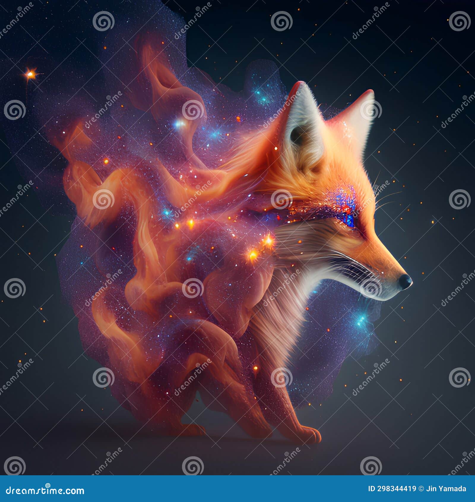 Fantasy Illustration of a Red Fox with a Cosmic Fire Background. Stock ...