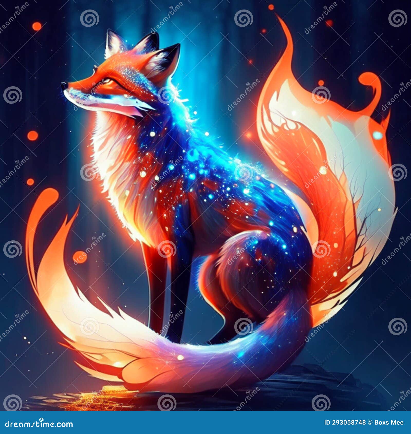 Fantasy Illustration of a Red Fox with Fire in the Forest. AI Generated ...
