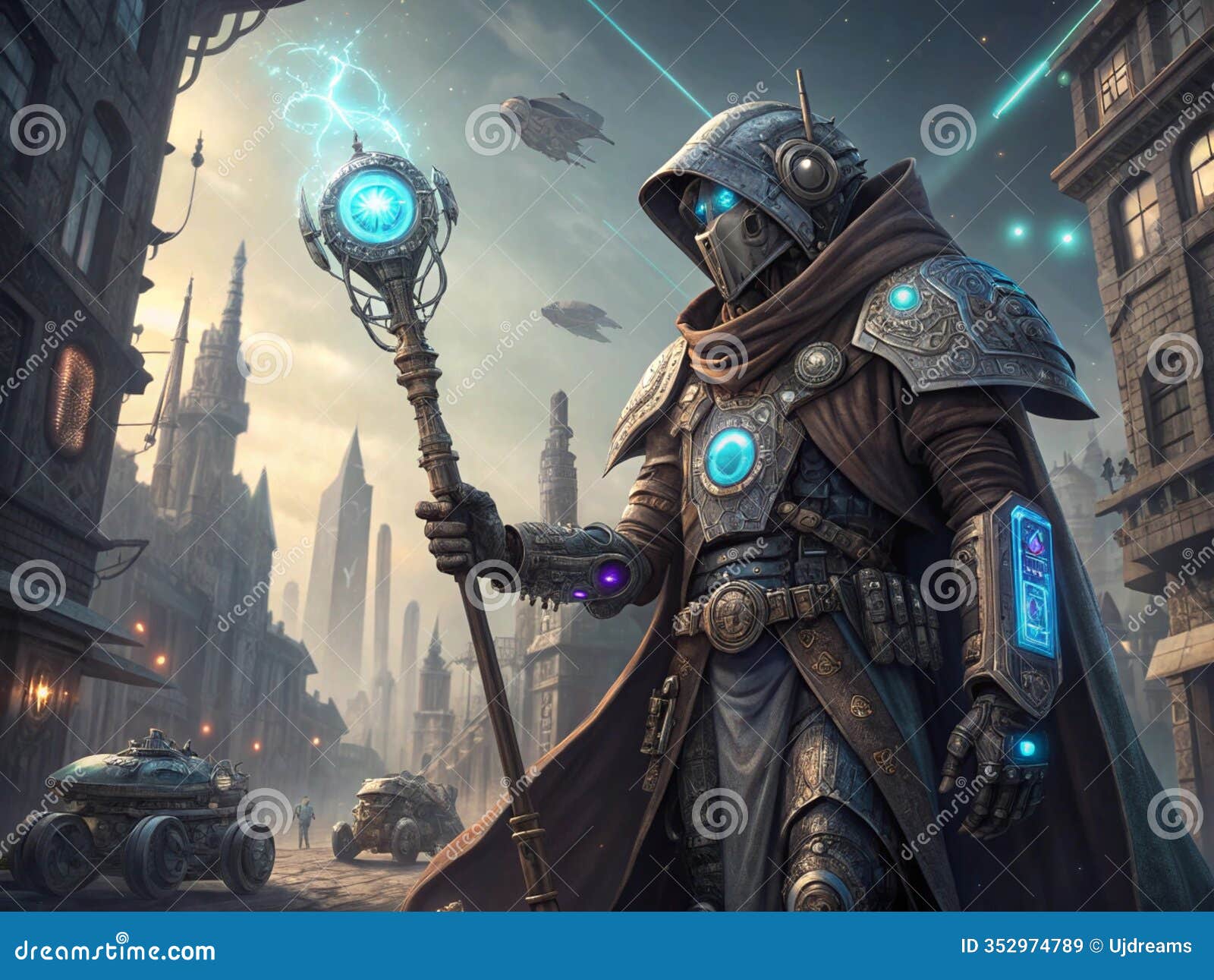 Distant Future Dystopia Neon-lit Town 3D Photorealistic Illustration ...