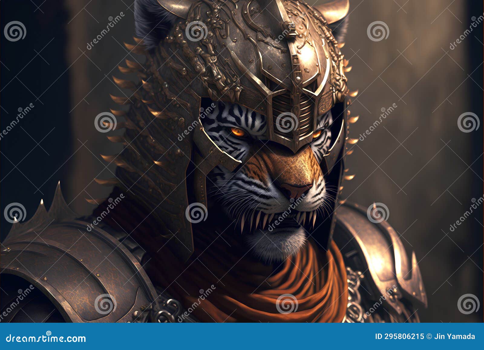 Fantasy Illustration of a Fantasy Warrior Tiger in Armor and Helmet ...