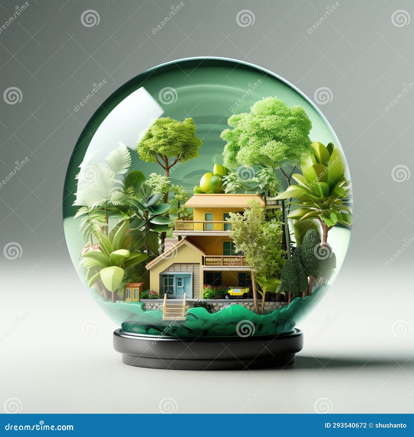 Fantasy World Inside a Circular Globe Stock Illustration - Illustration ...